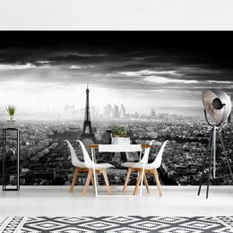 Bilderwelten Fototapete Stadt Motiv Wandtapete schwarz weiss - Der Eiffelturm von Oben Schwarz-wei&szlig; - Architektur Wohnzimmer Schlafzimmer