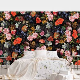 Bilderwelten Mustertapete Blumen modern Wandtapete bunt - Dunkles Blumenbouquet - Deko Wohnzimmer Schlafzimmer