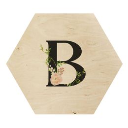 Bilderwelten Holz Wandbild schwarz weiss - Wunschbuchstabe Aquarell Blumen - Wohnzimmer Schlafzimmer