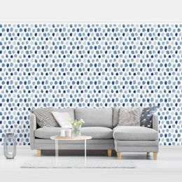 Bilderwelten Fototapete Vliestapete Illustration Aquarell blau - Aquarell Kleckse in Indigo - Punkte Wohnzimmer Schlafzimmer