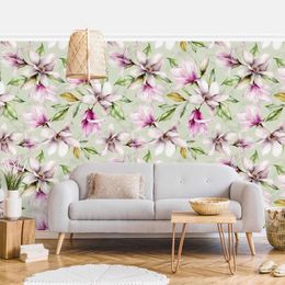 Bilderwelten Mustertapete Magnolien Illustration auf Mint