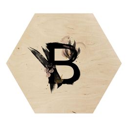 Bilderwelten Holz Wandbild schwarz weiss - Wunschbuchstabe Aquarell - Wohnzimmer Schlafzimmer