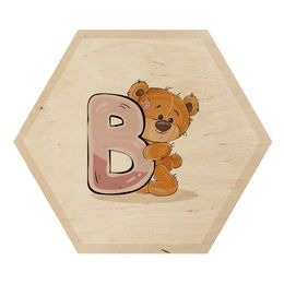Bilderwelten Holz Wandbild rosa - Wunschbuchstabe Teddy M&auml;dchen - Kinderzimmer Baby M&auml;dchen Jungen