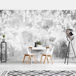 Bilderwelten Fototapete Vliestapete Shabby 3D-Effekt grau - Shabby Betonwand Putz Grau - Beton Wohnzimmer Schlafzimmer