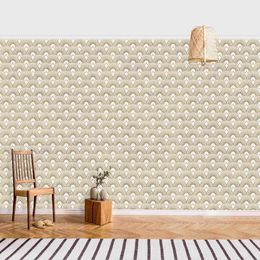 Bilderwelten Fototapete Vliestapete Vintage Wandtapete gold - Art Deco Strahlende B&ouml;gen Linienmuster XXL - Geometrisch Wohnzimmer Schlafzimmer