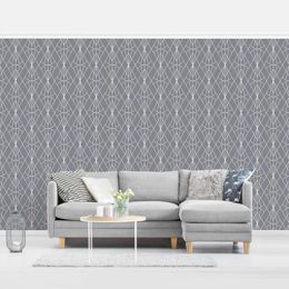 Bilderwelten Fototapete Vliestapete Vintage Wandtapete grau - Art Deco Diamant Muster vor Grau XXL - Geometrisch Wohnzimmer Schlafzimmer