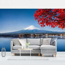 Bilderwelten Fototapete Natur Motiv Wandtapete blau - Berg Fuji im Herbst - Japan Wohnzimmer Schlafzimmer