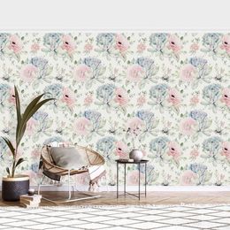Bilderwelten Fototapete Vliestapete Tropisch Aquarell rosa - Aquarell Sukkulentenbouquet Muster - Pflanzen Wohnzimmer Schlafzimmer