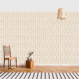 Bilderwelten Fototapete Vliestapete Vintage Wandtapete gold - Art Deco Schmetterling Linienmuster XXL - Geometrisch Wohnzimmer Schlafzimmer