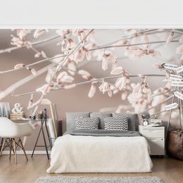 Bilderwelten Fototapete Vliestapete Landhaus Wandtapete beige - Ginsterzweige - Pflanzen Wohnzimmer Schlafzimmer
