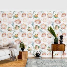 Bilderwelten Fototapete Blumen modern Aquarell gelb - Aquarell Sonnenblumen - Sonnenblumen Wohnzimmer Schlafzimmer
