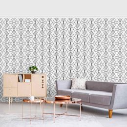 Bilderwelten Fototapete Vliestapete Vintage Wandtapete schwarz - Art Deco Diamant Muster in Schwarz XXL - Geometrisch Wohnzimmer Schlafzimmer
