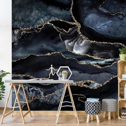 Bilderwelten Fototapete Abstrakt Schwarz mit Glitzer Gold sebstklebende Tapeten nach Ma&szlig; & Vliestapeten inkl. Kleister Wandtapete modern Schlafzimmer,Wohnzimmer