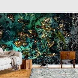 Bilderwelten Fototapete Strand Abstrakt Wandtapete schwarz - Goldene Meeres-Inseln Abstrakt - Landschaft Wohnzimmer Schlafzimmer