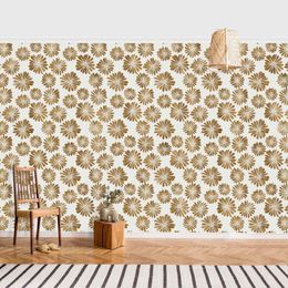 Bilderwelten Fototapete Blumen modern Wandtapete gold - Blumenmuster Hawaii in Gold - Deko Wohnzimmer Schlafzimmer