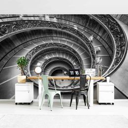 Bilderwelten Fototapete Stadt Motiv 3D-Effekt schwarz weiss - Bramante Treppe - Architektur Wohnzimmer Schlafzimmer