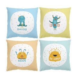 Bilderwelten Dekokissen 4er Set weiss Sprüche Illustration - Süße Monster Set I - Sprüche Sofakissen Bezug & Füllung in 40x40 50x50 60x60