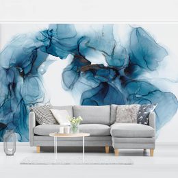 Bilderwelten Fototapete originell modern Aquarell blau - Evolution Blau und Gold - Deko Wohnzimmer Schlafzimmer