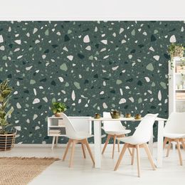 Bilderwelten Mustertapete Vliestapete modern Mosaik gr&uuml;n - Detailliertes Terrazzo Muster Messina - Deko Wohnzimmer Schlafzimmer