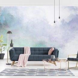 Bilderwelten Mustertapete Vliestapete Illustration Aquarell violett - Aquarellstruktur Symbiose Blau Gr&uuml;n - Deko Wohnzimmer Schlafzimmer