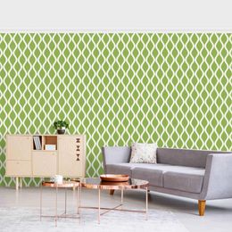 Bilderwelten Fototapete Vliestapete Vintage Wandtapete gr&uuml;n - Dunkles Retro Muster mit gl&auml;nzenden Wellen in hellgr&uuml;n - Geometrisch Wohnzimmer Schlafzimmer