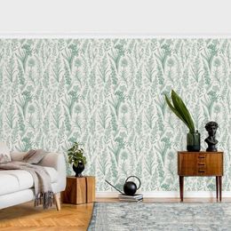 Bilderwelten Fototapete Vliestapete Vintage Wandtapete gr&uuml;n - Blumenwellen in Gr&uuml;n - Pflanzen Wohnzimmer Schlafzimmer