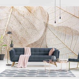 Bilderwelten Fototapete Vliestapete Landhaus Wandtapete beige - Filigrane Blattstruktur in Gold - Deko Wohnzimmer Schlafzimmer