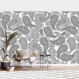 Bilderwelten Fototapete Spirituell Orientalisch Wandtapete grau - Boho Mandala Muster in Grau - Paisley Wohnzimmer Schlafzimmer