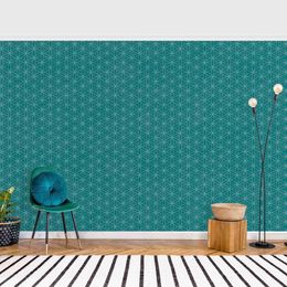 Bilderwelten Fototapete Spirituell modern Wandtapete blau - Blume des Lebens Linienmuster - Geometrisch Wohnzimmer Schlafzimmer