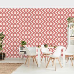 Bilderwelten Fototapete Vliestapete Vintage Wandtapete rosa - Dunkles Retro Muster mit gl&auml;nzenden Wellen in koralle - Geometrisch Wohnzimmer Schlafzimmer