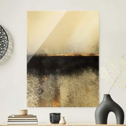 Bilderwelten Glasbild originell Abstrakt schwarz weiss Aquarell - Abstrakter Goldener Horizont Schwarz Wei&szlig; - Deko Wohnzimmer Schlafzimmer