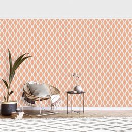 Bilderwelten Fototapete Vliestapete Vintage Wandtapete rosa - Dunkles Retro Muster mit gl&auml;nzenden Wellen in pfirsich - Geometrisch Wohnzimmer Schlafzimmer