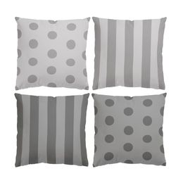 Bilderwelten Dekokissen 4er Set bunt Pop Art - L&auml;ngstreifen und Punkte Mittelgrau Dunkelgrau Set - Geometrisch Jugendzimmer