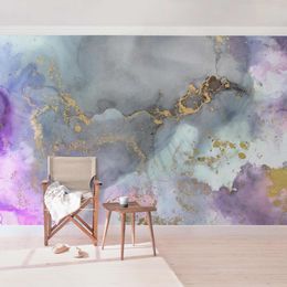 Bilderwelten Fototapete originell Abstrakt Wandtapete bunt - Farbexperimente Marmor Regenbogen und Gold - Deko Wohnzimmer Schlafzimmer