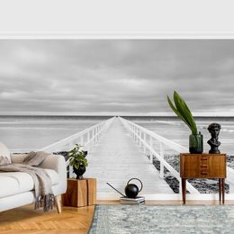 Bilderwelten Fototapete Br&uuml;cke in Schweden Schwarz-Wei&szlig;