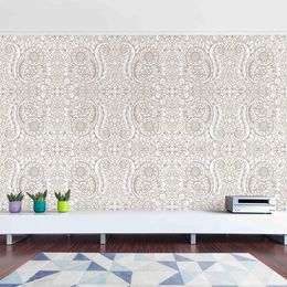 Bilderwelten Mustertapete Vliestapete Vintage Wandtapete beige - Detailliertes Jugendstilmuster in Graubeige - Paisley Wohnzimmer Schlafzimmer