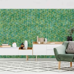 Bilderwelten Mustertapete Spirituell modern Wandtapete gr&uuml;n - Blume des Lebens Farbschimmer - Geometrisch Wohnzimmer Schlafzimmer