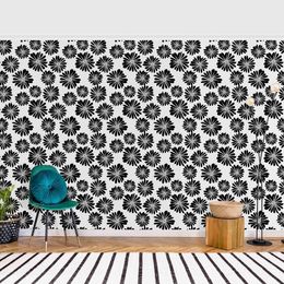 Bilderwelten Fototapete Blumen modern Wandtapete schwarz - Blumenmuster Hawaii in Schwarz - Deko Wohnzimmer Schlafzimmer
