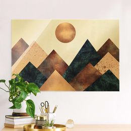 Bilderwelten Glasbild originell Abstrakt gold Aquarell - Geometrische Berge Bronze - Deko Wohnzimmer Schlafzimmer