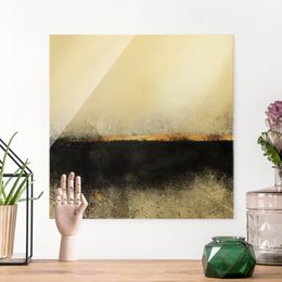 Bilderwelten Glasbild originell Abstrakt schwarz weiss Aquarell - Abstrakter Goldener Horizont Schwarz Wei&szlig; - Deko Wohnzimmer Schlafzimmer