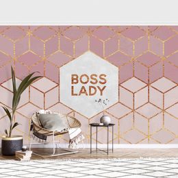 Bilderwelten Fototapete Spr&uuml;che Abstrakt Aquarell rosa - Boss Lady Sechsecke Rosa - Geometrisch Wohnzimmer Schlafzimmer