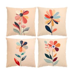 Bilderwelten Dekokissen Kissenbezug 4er Set bunt Pop Art - Abstraktes Retro Blumen Set - Geometrisch Jugendzimmer
