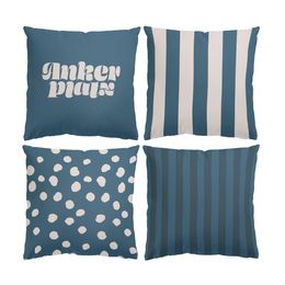 Bilderwelten Dekokissen Kissenbezug 4er Set bunt Pop Art - Ocean Blue Set - Geometrisch Jugendzimmer