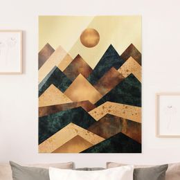 Bilderwelten Glasbild originell Abstrakt gold Aquarell - Geometrische Berge Bronze - Deko Wohnzimmer Schlafzimmer