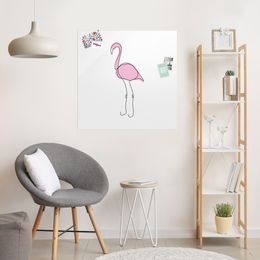 Bilderwelten Glasbild Tiere Line Art rosa Glas Wandbild - Flamingo Line Art - V&ouml;gel Kinderzimmer Baby M&auml;dchen Jungen