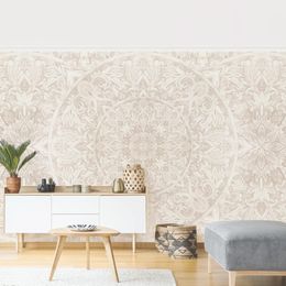 Bilderwelten Fototapete Spirituell modern Aquarell beige - Mandala Aquarell Muster Ornament beige - Ornamente Wohnzimmer Schlafzimmer