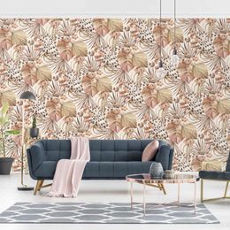 Bilderwelten Mustertapete Vliestapete Tropisch Aquarell braun - Beige Palmenbl&auml;tter - Pflanzen Wohnzimmer Schlafzimmer