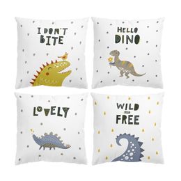 Bilderwelten Dekokissen Kissenbezug 4er Set bunt Pop Art - Dino Liebe Set II - Geometrisch Jugendzimmer