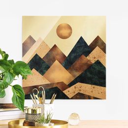 Bilderwelten Glasbild originell Abstrakt gold Aquarell - Geometrische Berge Bronze - Deko Wohnzimmer Schlafzimmer