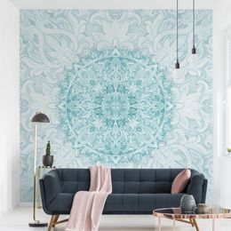 Bilderwelten Mustertapete originell modern Aquarell t&uuml;rkis - Mandala Aquarell Ornament t&uuml;rkis - Ornamente Wohnzimmer Schlafzimmer